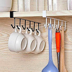 6 Hooks Kitchen Wrought Iron Hook Cabinet Storage Rack Wall Hanging Cup Holder Multi-Function Shelf Storage Organizer