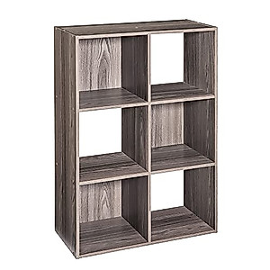 ClosetMaid Cubeicals 6 Cube Storage Shelf Organizer Bookshelf Stackable, Vertical or Horizontal, Easy Assembly, Wood, Natural Gray Finish