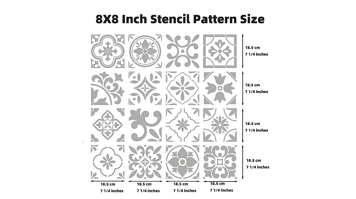 16-Pack Spanish Tile Stencil Set for DIY Wall & Floor Decor