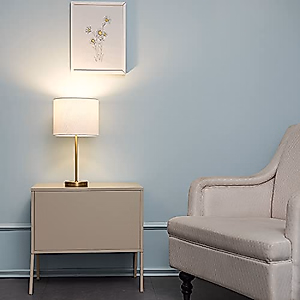 Globe Electric 67539 Versa 19" Table Lamp, Matte Gold, White Linen Shade, On Off Switch on Socket