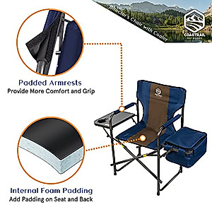Coastrail Outdoor Folding Directors Chair with Cooler Camping Chair Portable with Side Table, Aluminum Heavy Duty for Picnic, Patio, Lawn, Garden, Support 400 lbs