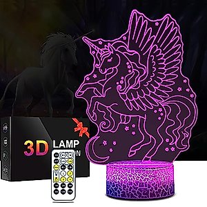 Pinkie Pie Unicorn Gifts Night Light for Kids 1-12 Year Unicorn Gifts for Girls 3D LED Lamp, with Remote & Smart Touch 7 Colors LED Night Lamps for Kids Best for Bedrooms Birthday Easter Xmas Gift