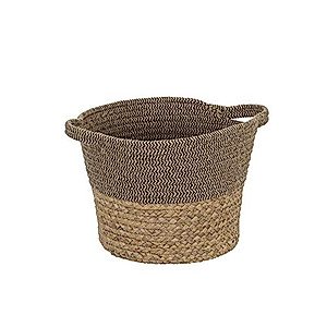 Household Essentials Woven Cotton Rope and Hyacinth Basket | 2 Tone, Tan and Brown