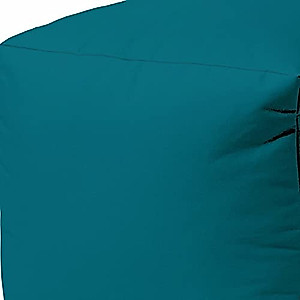 17" Cool Dark Teal Solid Color Indoor Outdoor Pouf Ottoman Multi Modern Contemporary Vinyl Removable Cover