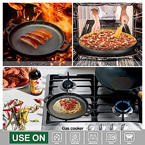 KAVSI Cast Iron Pan, Pizza Pan with Dual Handle, Baking Pan, Cast Iron Skillets for Cooktop, Oven, BBQ-12 Inch Pizza Cooker with 7 Pcs Accessories