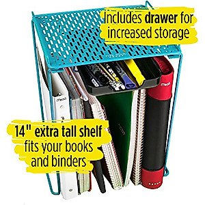 Five Star Extra Tall Locker Shelf and Drawer, Holds 100 lbs., 14 in. Clearance, Fits 12 in. Width Lockers, Locker Accessories, Teal (73363)