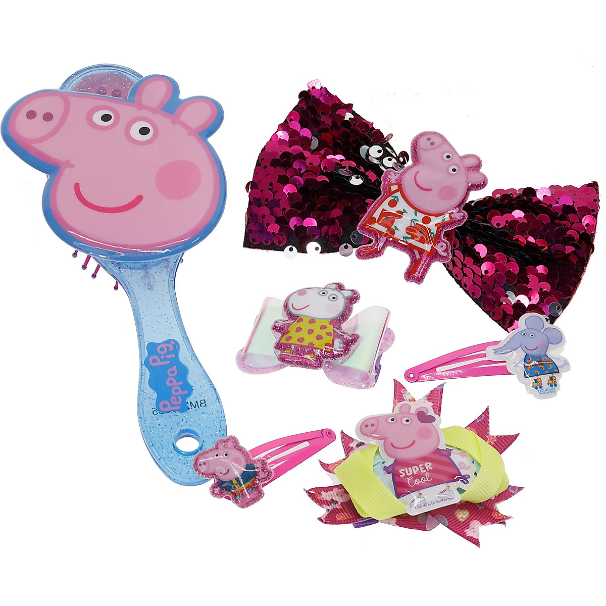 Peppa Pig - Townley Girl Hair Accessories Box|Gift Set for Kids Girls|Ages 3+ (6 Pcs) Including Hair Bow, Hair Brush, Snap Clips and More, for Parties, Sleepovers and Makeovers