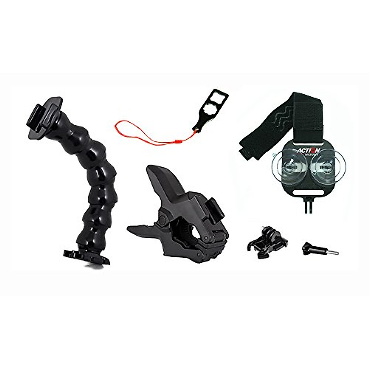Action Mount Jaws Flex Clamp + Adjustable Goose Neck + Universal Mount Adapter for Smartphone, W/Base Clip & Screw. Use with a Phone, or Gopro Camera. Easy to Use!