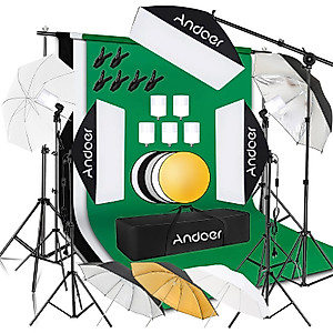 Andoer Professional Softbox Photography Studio Lighting Kit with 3 Color Backdrops, 6.5*10ft Backdrop Stands, Photography Umbrellas for Product Photography Portrait Video Shooting and Live Streaming