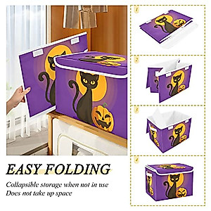 RunningBear Black Cat Halloween Large Storage Bins with Lid Collapsible Storage Bin Nursery Baskets Foldable Fabric Storage Boxes for Children Toys Playroom
