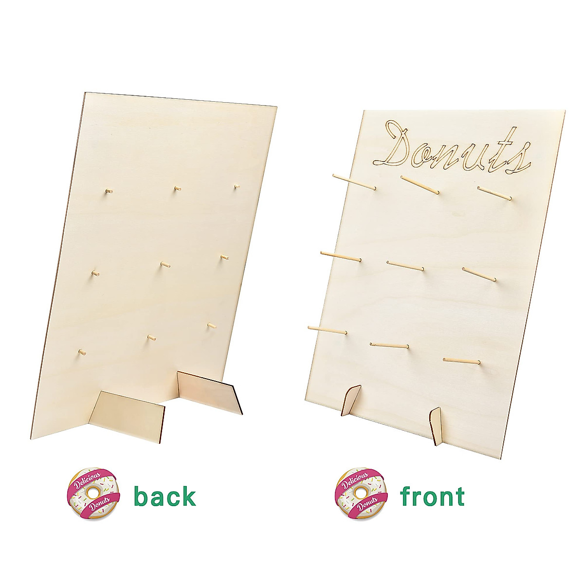 Akamino 2 Pieces Donut Display Wall Stand Wood Doughnut Holder Reusable Donut Wall with Feet for 9 Donuts Dessert Table Decoration Supplies for Weddings,Birthday Parties,Baby Showers