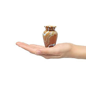 Marble Finish Metal Keepsake Urn - Mini Cremation Urn for Human or Pet Ashes - Token Urn - Sharing Memorial Urn with Velvet Bag (Honey Onyx)