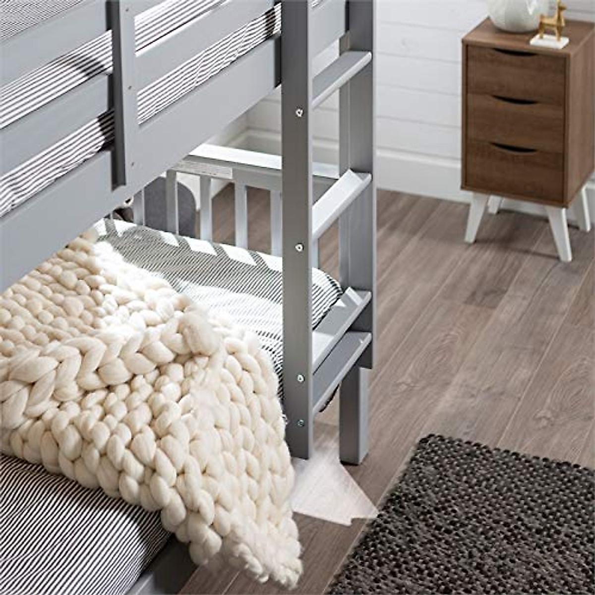Walker Edison Resende Mission Style Solid Wood Twin over Twin Bunk Bed, Twin over Twin, Grey