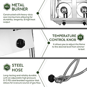 Bioexcel Two Tank Outdoor Deep Fryer with Thermometer Fish Fryer, CSA Certified Propane Deep Fryer with 2 Stainless Steel Baskets and Lids Gas Deep Fryer with Adjustable Temperature Regulator