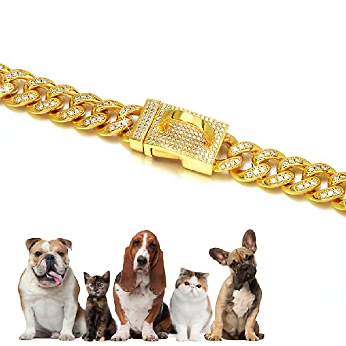 Dog Chain Collar with Quick Release Buckle Handmade Sparkling Iced Out Diamond-Embedded Design for Fashion-Forward Pets Ideal for Outdoor Walking(22")
