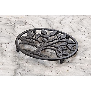 gasaré, Trivet for Hot Dishes, Pots and Pans, Metal Trivet, Tree Roots Oval Design, Cast Iron, Rubber Feet Caps, Ring Hanger, 8¼ x 7 Inches, Brown Finish, 1 Unit