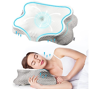 NPET Cervical Pillow for Neck Pain Relief, Hollow Design Ergonomic Memory Foam Pillow with Skin-Friendly Pillowcase, Adjustable Cervical Support for Side Back Stomach Sleepers
