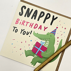 Old English Co. Snappy Birthday Card for Him or Her - Funny Crocodile Birthday Greeting Card for Child or Adult - Playful Pun Party Crocodile Birthday Card for Grandchild | Blank Inside with Envelope