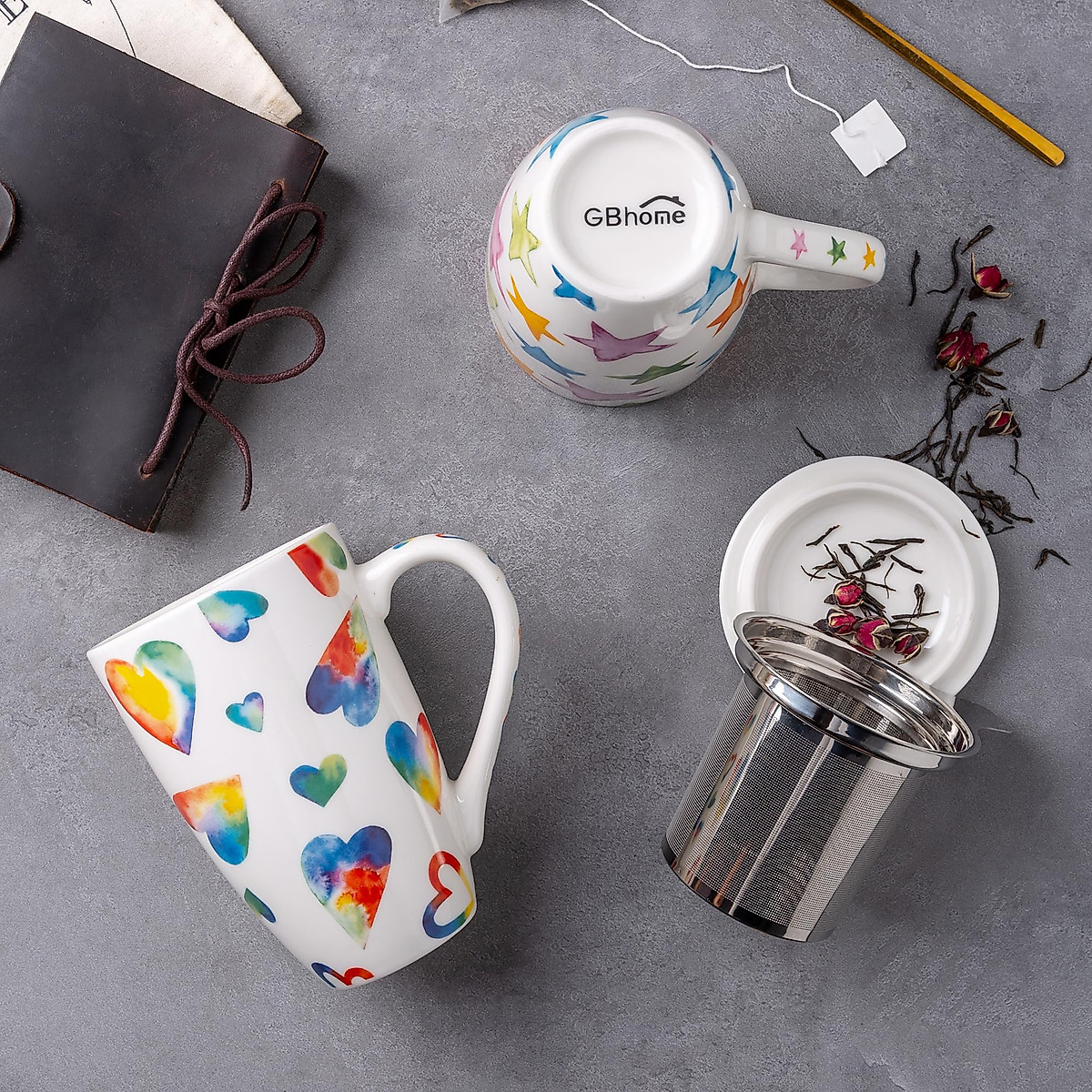 GBHOME Tea Mug with Infuser and Lid, 18 Ounce large Ceramic Loose Leaf Tea Cup,Microwave, Dishwasher Safe Tea Steeping Mug,Pefect Gift For Tea Lover