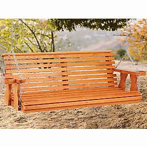 U-MAX Upgraded 2-3 Person Wooden Porch Swing, Outdoor Wooden Swing with Hanging Chains, Heavy Duty 800 LBS Capacity Porch Swing Chair Bench with Cupholders for Patio, Backyard, Garden (Natural, 6.5FT)