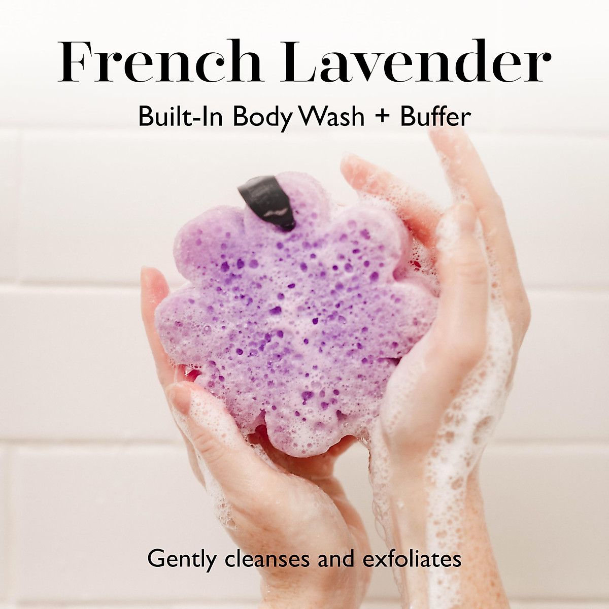 Spongelle French Lavender Wild Flower Buffer Body Scrubber | Bath & Shower Loofah for Women | Exfoliator with Body Wash Infused Sponge | 14+ uses