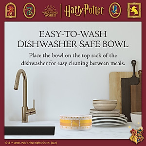 Harry Potter Hufflepuff Bowl for Pets | Harry Potter Dog or Cat Feeding Bowl | 3.5 Cups or 28oz Capacity Ceramic Dishwasher Safe Pet Dish, Yellow Hufflepuff Pet Dish