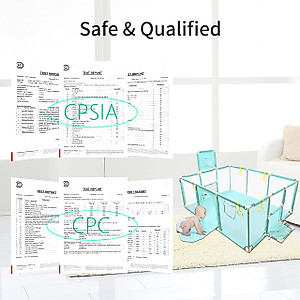 GOLDGE Extra Large Playpen 63x47x26 inch, Playpen for Babies and Toddlers, with 50pcs Balls and 5 pcs Pull Up Rings, Baby Play Pen, Infant Play Yard, Playard, Kids Play Area