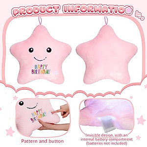 Lineshading 15'' Twinkle Plush Pillows LED Happy Birthday Star Pillow Sensory Light up Plush Toys Night Lights Star Shaped Stuffed Pillow Pink Glowing Birthday Gift for Birthday Gifts Party Favors