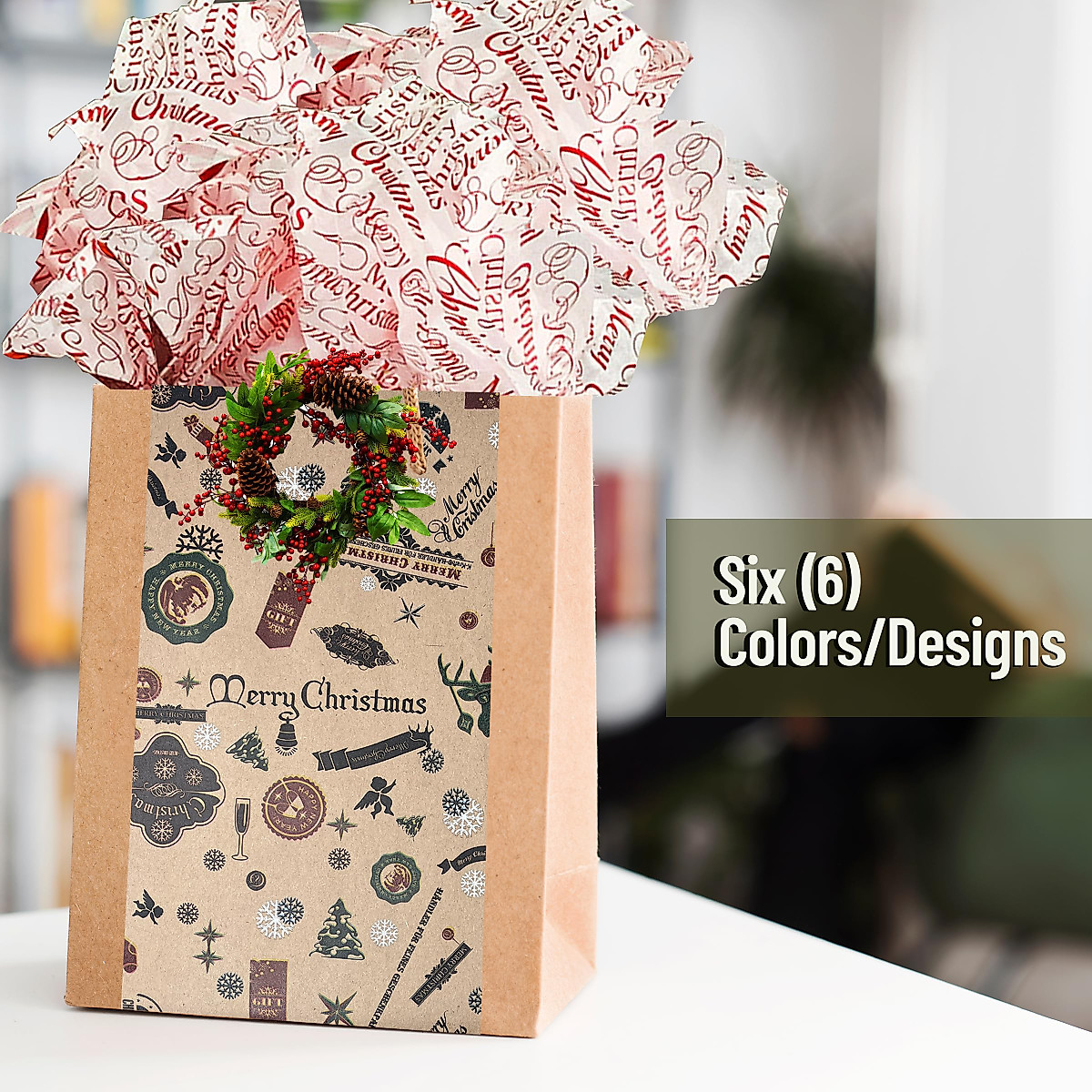 K-Kraft 20 x 20" Tissue Paper with Foil, 102 Sheet Christmas Pack