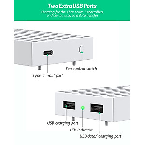 Cooling Stand for Xbox Series S, ZAONOOL Four Cooling Fan Cooler System, Top and Bottom Dual Cooling Fan, Low Noise, 3 Gears Adjustable Speed 2300/2800/3200RPM with LED Indicator and 4 Extra USB Ports