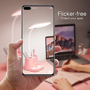 Mubarek Cute Desk Lamp Pink Lamp Cute Desk Accessories, 3 Modes 8W Dimmable Pink Desk Lamp+Organizers, Pink Desk Accessories Kawaii Desk Accessories, Cute Lamp Cute Desk Decor Cute Office Supplies