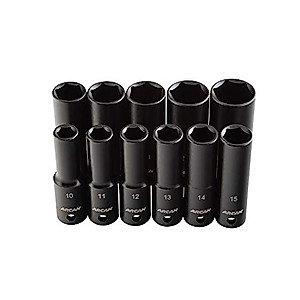 ARCAN PROFESSIONAL TOOLS 1/2 Inch Drive Deep Impact Socket Set, Metric, 10mm - 24mm, Cr-V, 11-Piece (AS21211MD)
