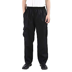 Men's and Women's Black Baggy Chef's Pants Floral Restaurant Work Pants and Kitchen Uniform Cargo Style Chef Pants M