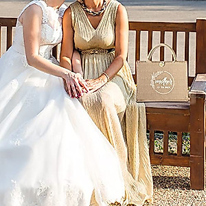 Coume 2 Pieces Bridal Shower Gift Bags Jute Burlap Tote Bags with handles Canvas Tote Bag for Mother of the Bride and the