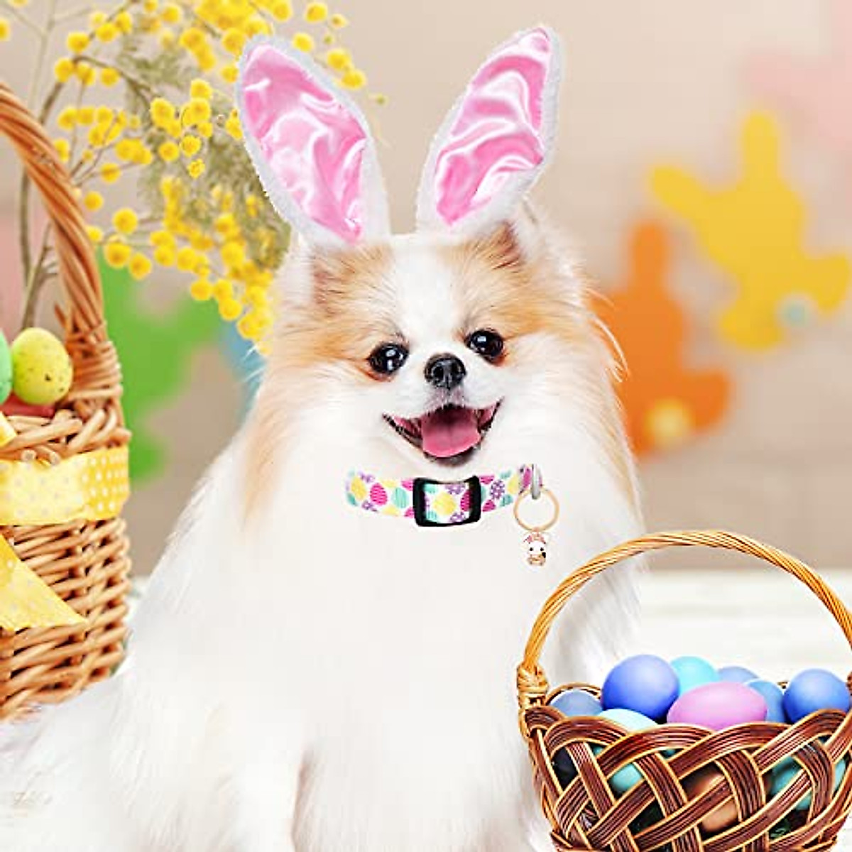 Athbavib Easter Dog Collar, Adjustable Easter Egg Holiday Dog Collar with Rabbit Pendant Comfortable Durable Dog Collar for Small Medium Large Dog with Plastic Buckle