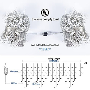 Qunlight Christmas Lights Outdoor IcicleLights 360LED 33FT 8 Modes, Connectable Hanging Fairy String Lights with 30V Plug in for Valentine Wedding Party Eave Garden Wall Decorations(Green)