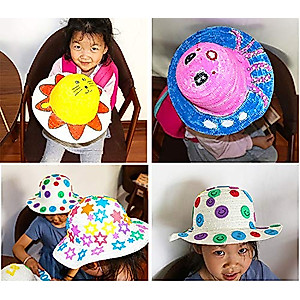 Only Lovuu 10Pcs DIY Straw Hats Set, 5 Laciness White Straw Hats + 5 Round White Straw Hats for Kids Creative Art Painting & DIY Tea Party Dress Up Hats