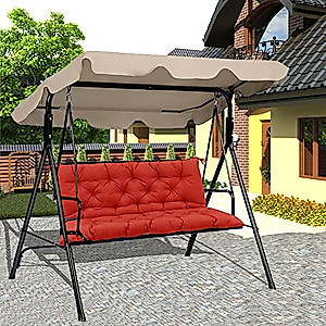 Yehotty Swing Cushion Replacement, Waterproof Porch Swing Cushion, 2-3 Seat Replacement Swing Seat Cushion with Backrest for Patio Garden Outdoor Furniture Cushions(40X60 INCH, Red)