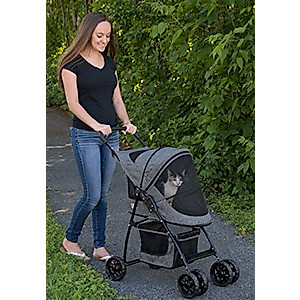Pet Gear Happy Trails Lite Pet Stroller for Cats/Dogs, Zipper Entry, Easy Fold with Removable Liner, Safety Tether, Storage Basket