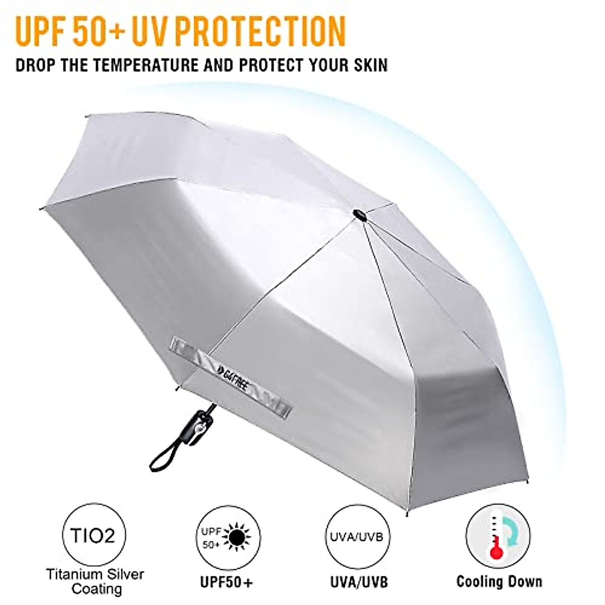 G4Free UPF 50+ UV Protection Large Travel Umbrella 46 Inch Auto Open Close Windproof Sun Blocking Umbrella (Lake Blue)