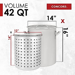 CONCORD 42 QT Stainless Steel Stock Pot w/Basket. Heavy Kettle. Cookware for Boiling (42)
