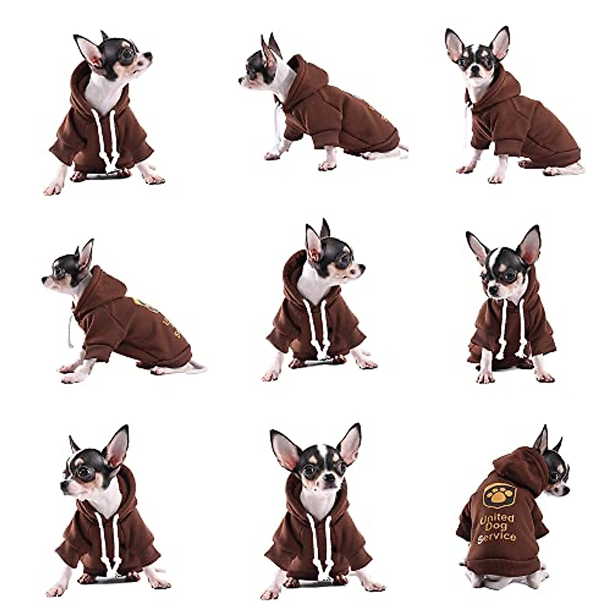 Paiaite Brown Chihuahua Dog Hoodie Winter Small Dog Sweatshirt with Leash Hole Warm Pet Clothes for Puppy Dog Sweater Coat Clothing United Dog Service M