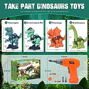 dmsbuy Take Apart Dinosaur Toys for Kids Building Toy Set with Electric Drill Construction Engineering Play Kit STEM Learning for Boys Girls Age 3 4 5 Year Old (Take Apart Dino)