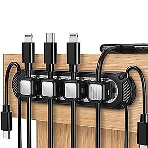Dracool Magnetic Cable Holder 6 Slots Cable Clips Wire Management Cord Holders for Cables Self Adhesive Sticky for Desk Wall Desktop Car Office Home USB Cable Power Wire Mouse Cable-Black