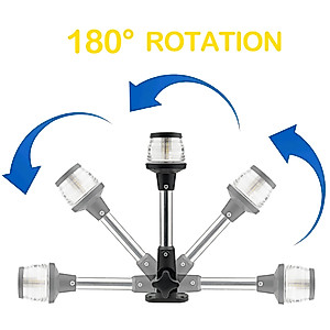 MARINE SYSTEM Made 3-NM LED Fold Down Boat Stern Light All Round 360° Boat Anchor Light for Pontoon and Fishing Boat, 9”, 12-24V