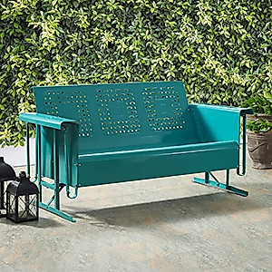 Crosley Furniture CO1023-TU Bates Retro Metal Outdoor Sofa Glider, Turquoise Gloss