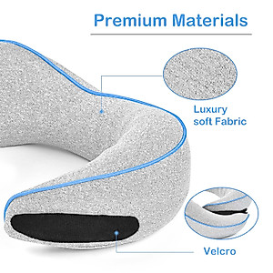 Cozary Travel Neck Pillow Portable Soft Memory Foam Neck Support Travel Pillow U Shape Supportive Adjustable Neck Pillows with Skin Friendly Breathable Cover for Travel Office Car Bus Plane Grey
