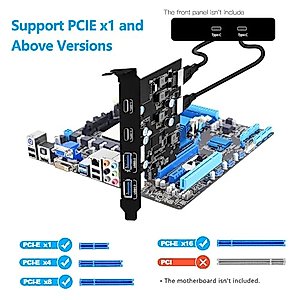 6 Ports USB PCIE Card (2X Type-E Adapter,2X USB 3.0-C, 2X USB A) PCI Express USB Cards PC Front Panel Header for Windows 7/8/10 Linux and MacPro 4.1/5.1