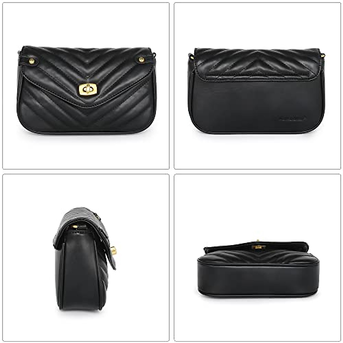 Montana West Quilted Small Crossbody Bags for Women Trendy Designer Shoulder Purses and Handbags with Coin Purse, 2PCS Set (Black)