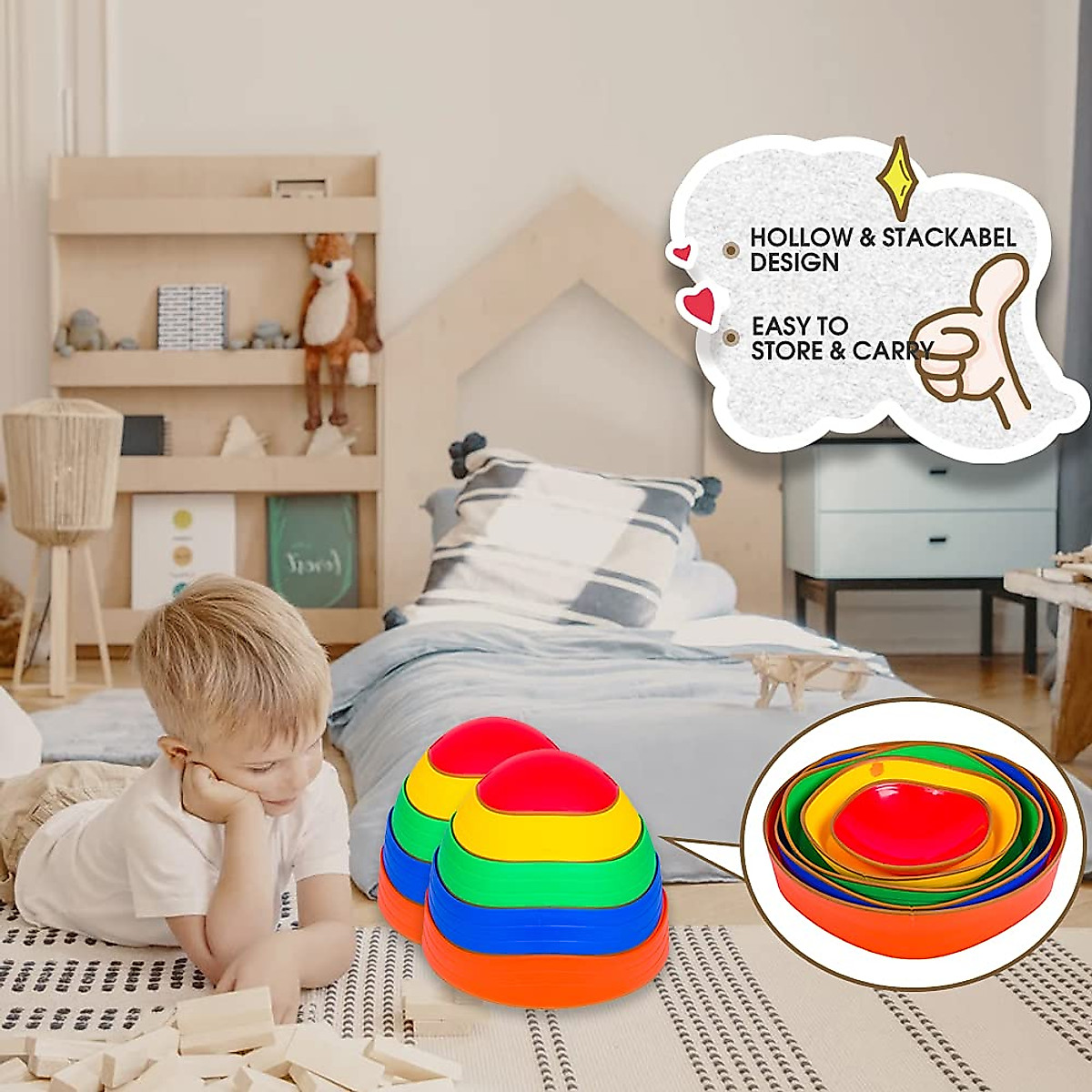 OMNISAFE Balance Stepping Stones for Kids, Non-Slip Textured Surface and Rubber Edges, Indoor & Outdoor Obstacle Course Toy, Exercise Coordination & Strength